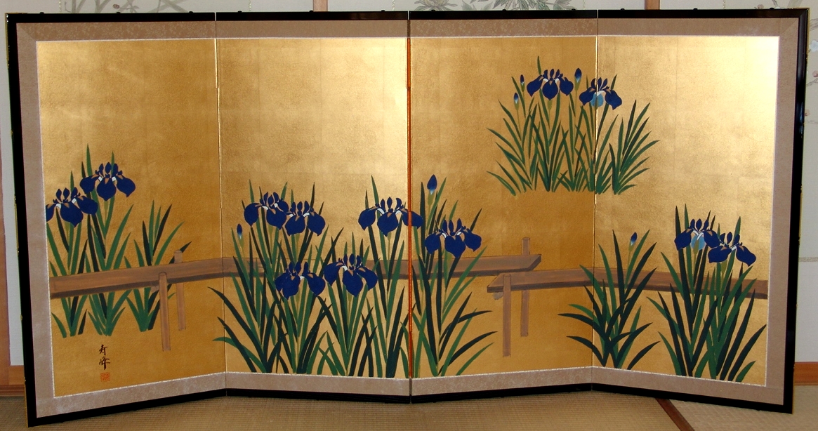 Japanese screen, Japanese folding screen, gold screen, Byobu