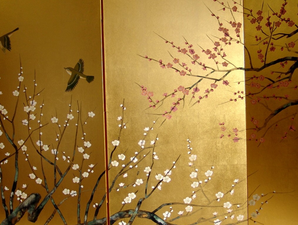 Japanese screen, Japanese folding screen, gold screen, Byobu