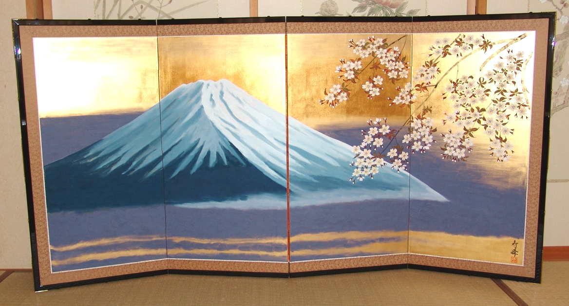 Japanese screen, Japanese folding screen, gold screen, Byobu